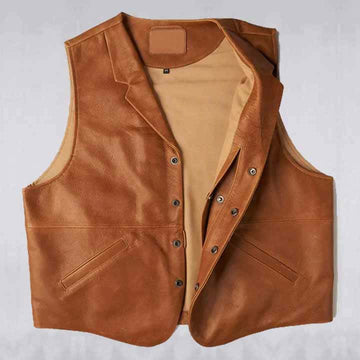 Brown Sheepskin Leather Cowboy Vest - Leather Vest for Men