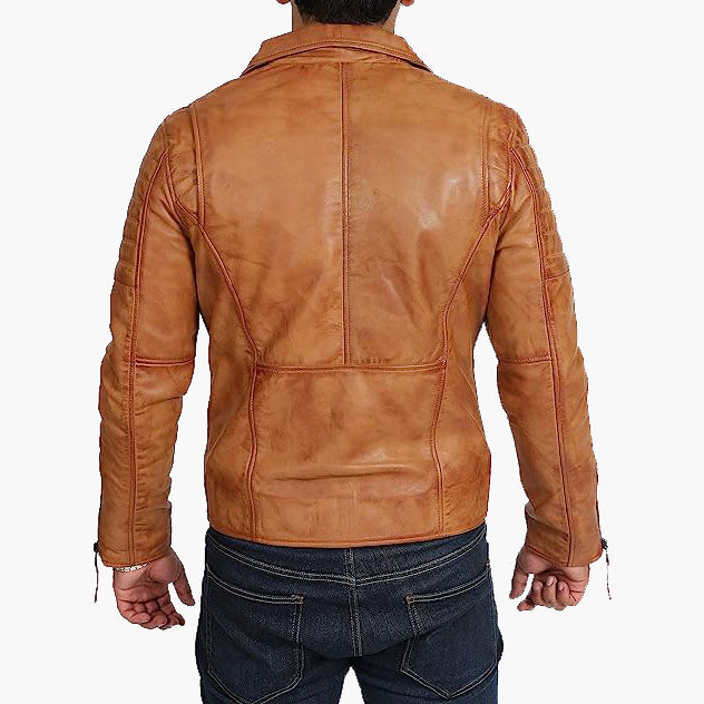 Buy Slim Flex Tan Diagonal Zip Biker Jacket - Real Leather
