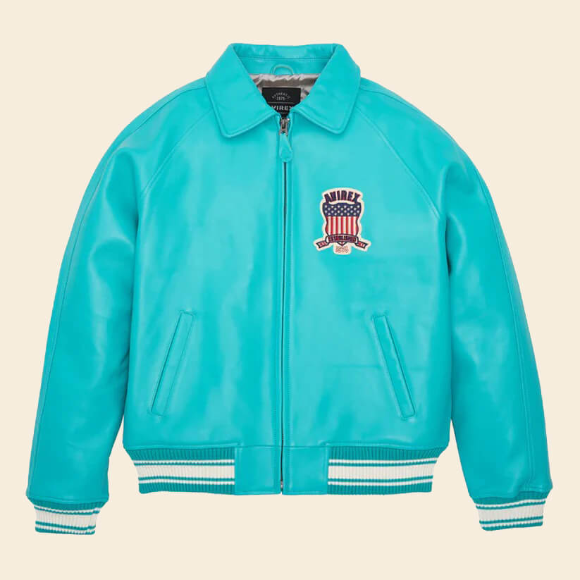 Turquoise Bomber Avirex Jacket - Premium Icon Leather Jacket