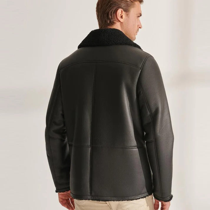 Shop Classic Black Sheepskin Shearling Aviator Long Jacket Coat