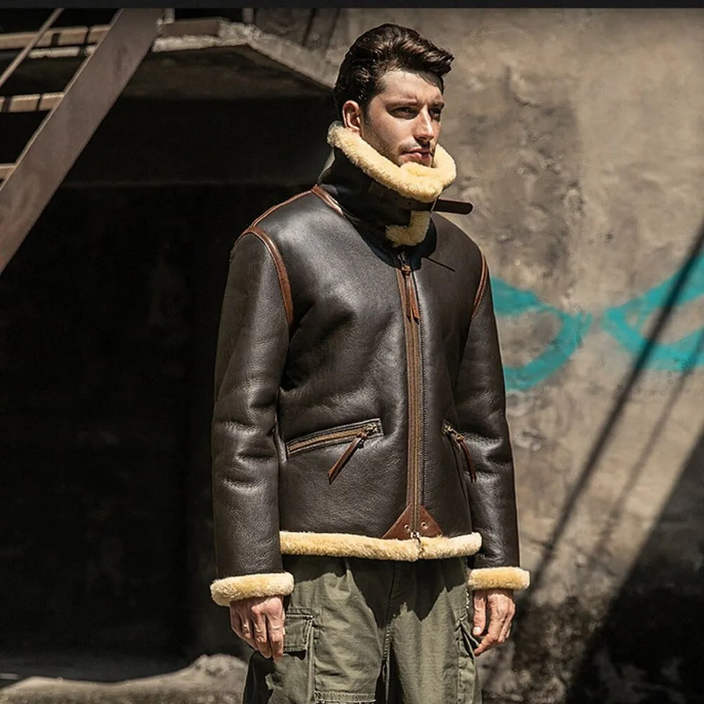 Shop Men's Brown Shearling Flight Jacket - Leather Merino Sheepskin Jacket