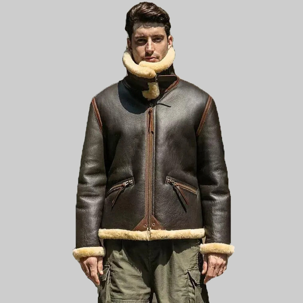 Shop Men's Brown Shearling Flight Jacket - Leather Merino Sheepskin Jacket