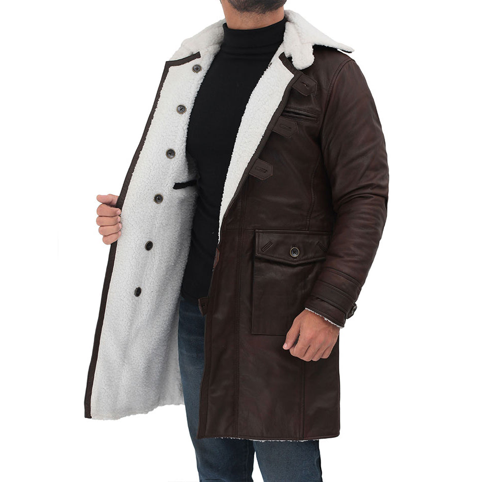 Dark Brown Shearling Leather Coat | Bane Coat Sherpa Jacket