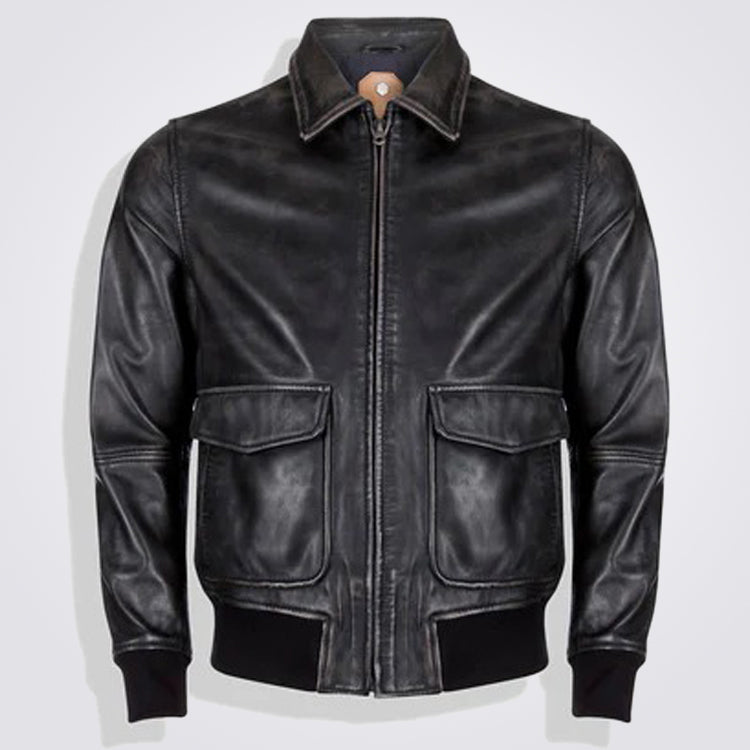 Shop Men's Black Leather Bomber Jacket with Detachable Fur Collar
