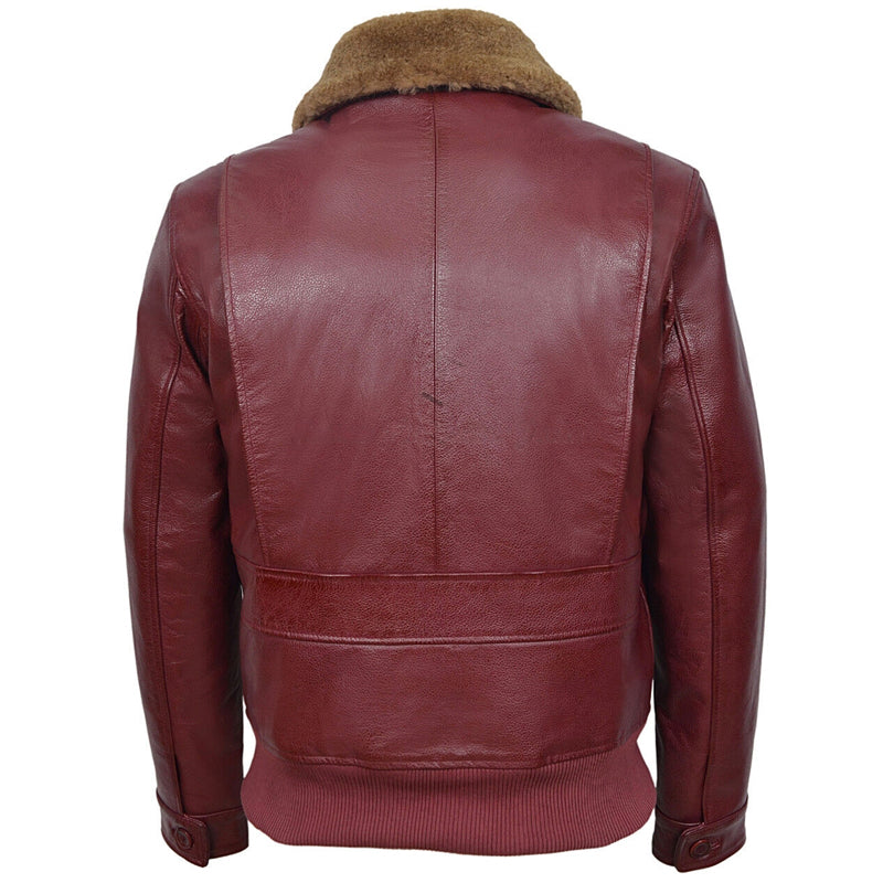 Mens Leather Flight Jacket with Shearling Collar