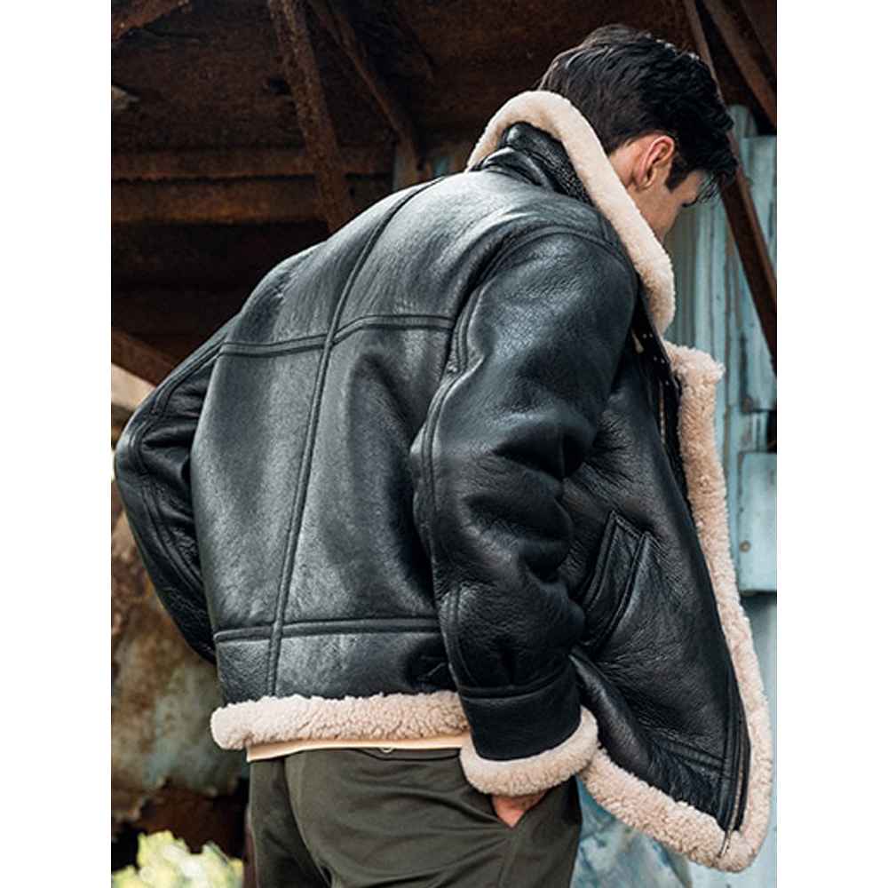 Men B3 Bomber RAF Aviator Pilot Shearling Sheepskin Leather Motorcycle