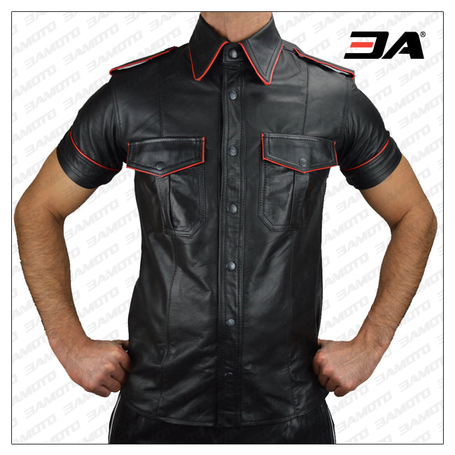 Buy Leather Shirt with Red Piping Online with Free Shipping