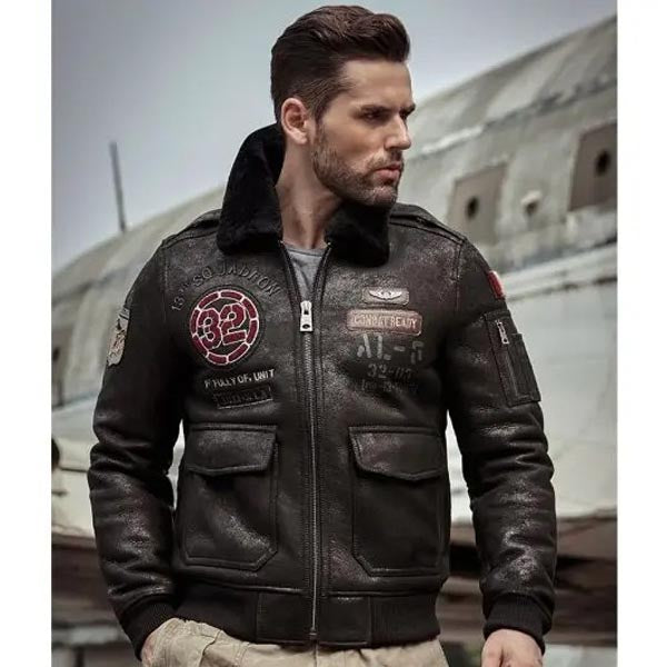 Mens B3 RAF Aviator Flying Fur Shearling Bomber Jacket - Sheepskin Jacket
