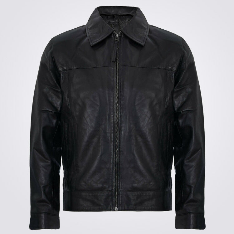 Shop Men's Smart Black Genuine Leather Harrington Jacket