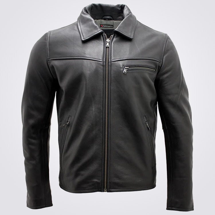 Shop Men's Smart Black Leather Harrington Jacket - Classic & Versatile