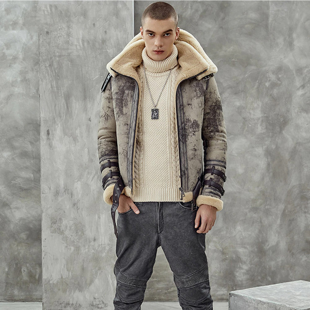 New Mens 2022 RAF Double Collar Waxed RAF Flying Sheepskin Shearling J