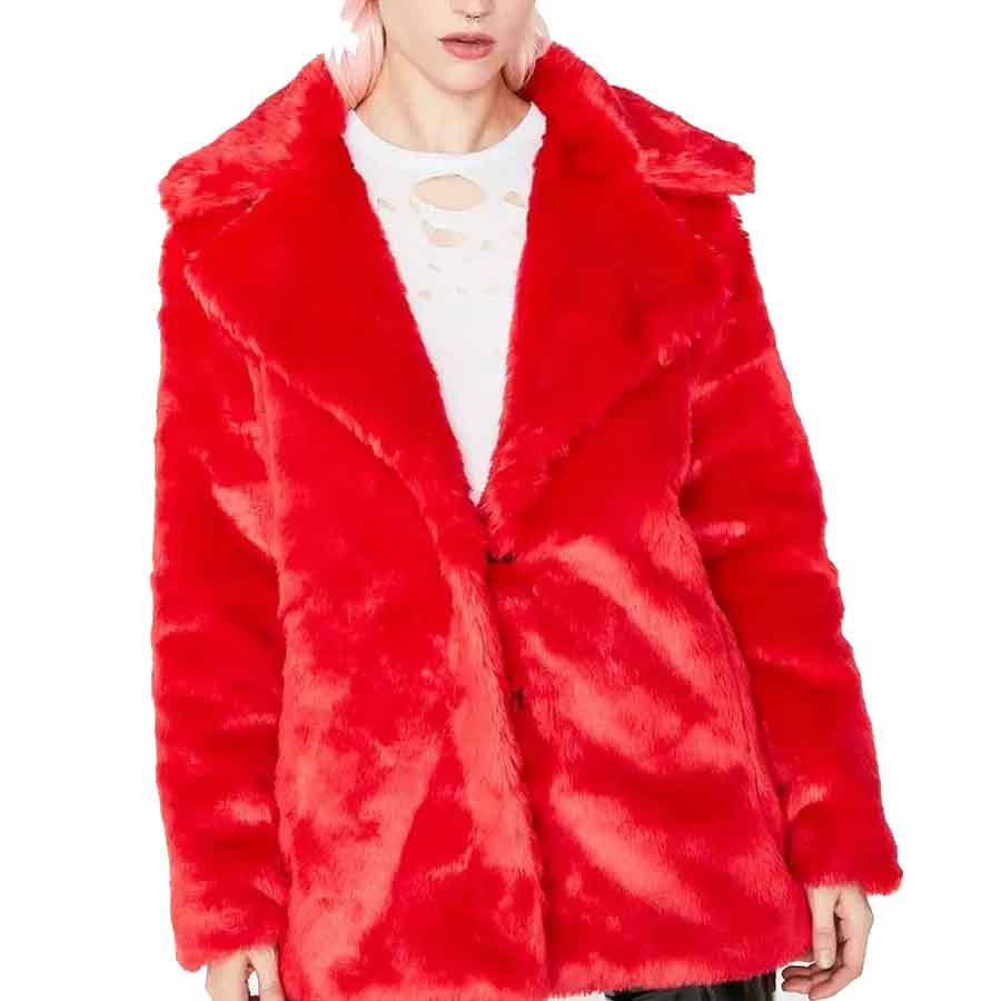 8 Ball Red Fur Jacket Women