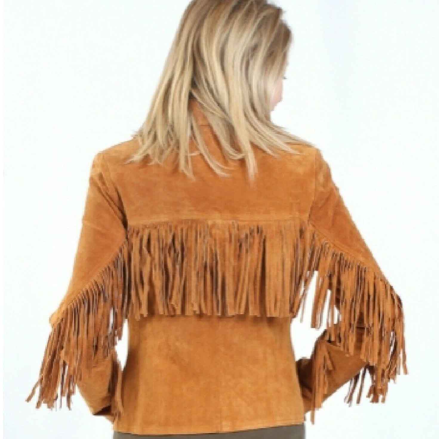 Womens Native American Western Style Suede Leather Jacket Brown