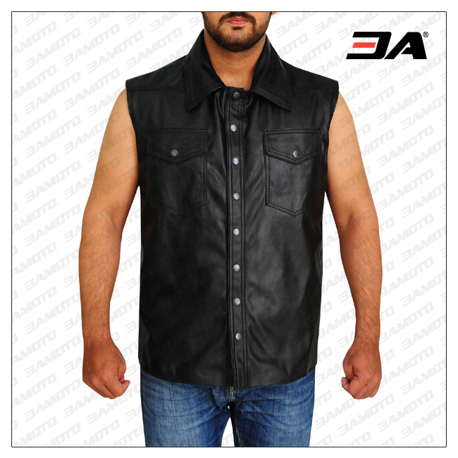 Black Undertaker Motorcycle Leather Vest | Men's Leather Vest for Sale