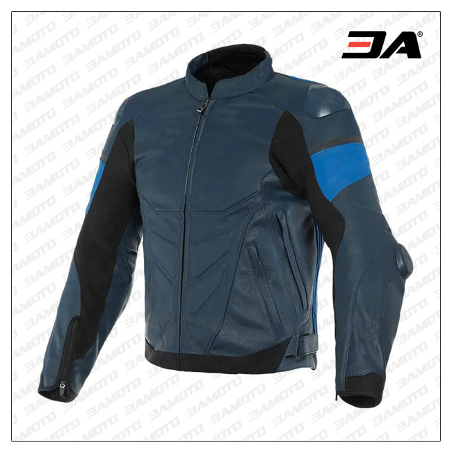 Blue and Black Motorcycle Leather Jacket - Custom Motorcycle Jacket