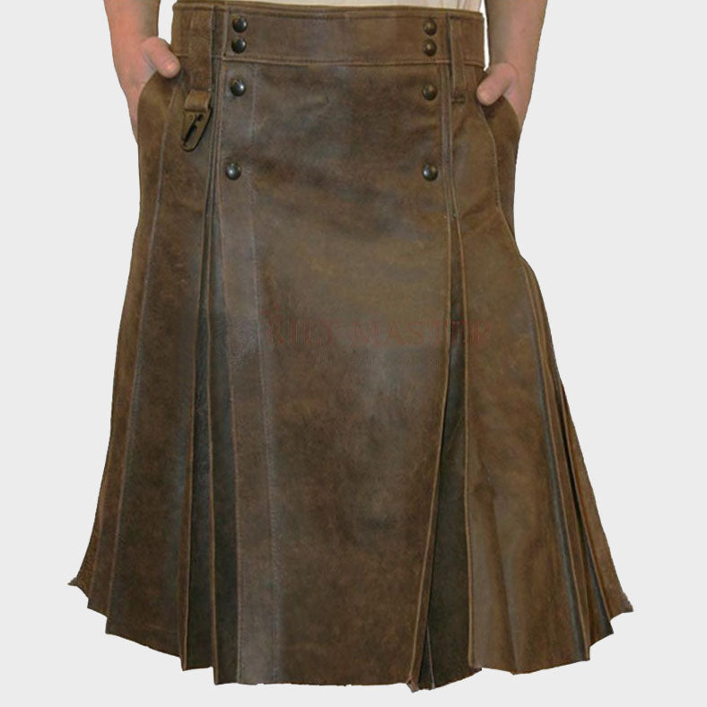 Buy Genuine Leather Kilt Online | Custom Antique Leather Kilt