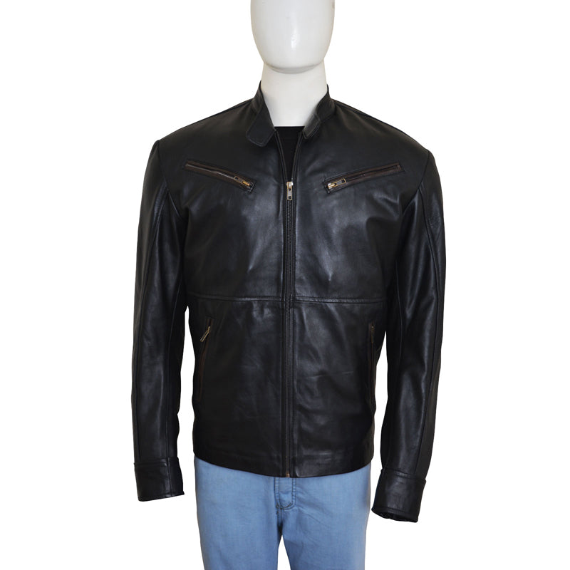 Mens Simple Black Leather Jacket | Fashionable Leather Jacket in Black