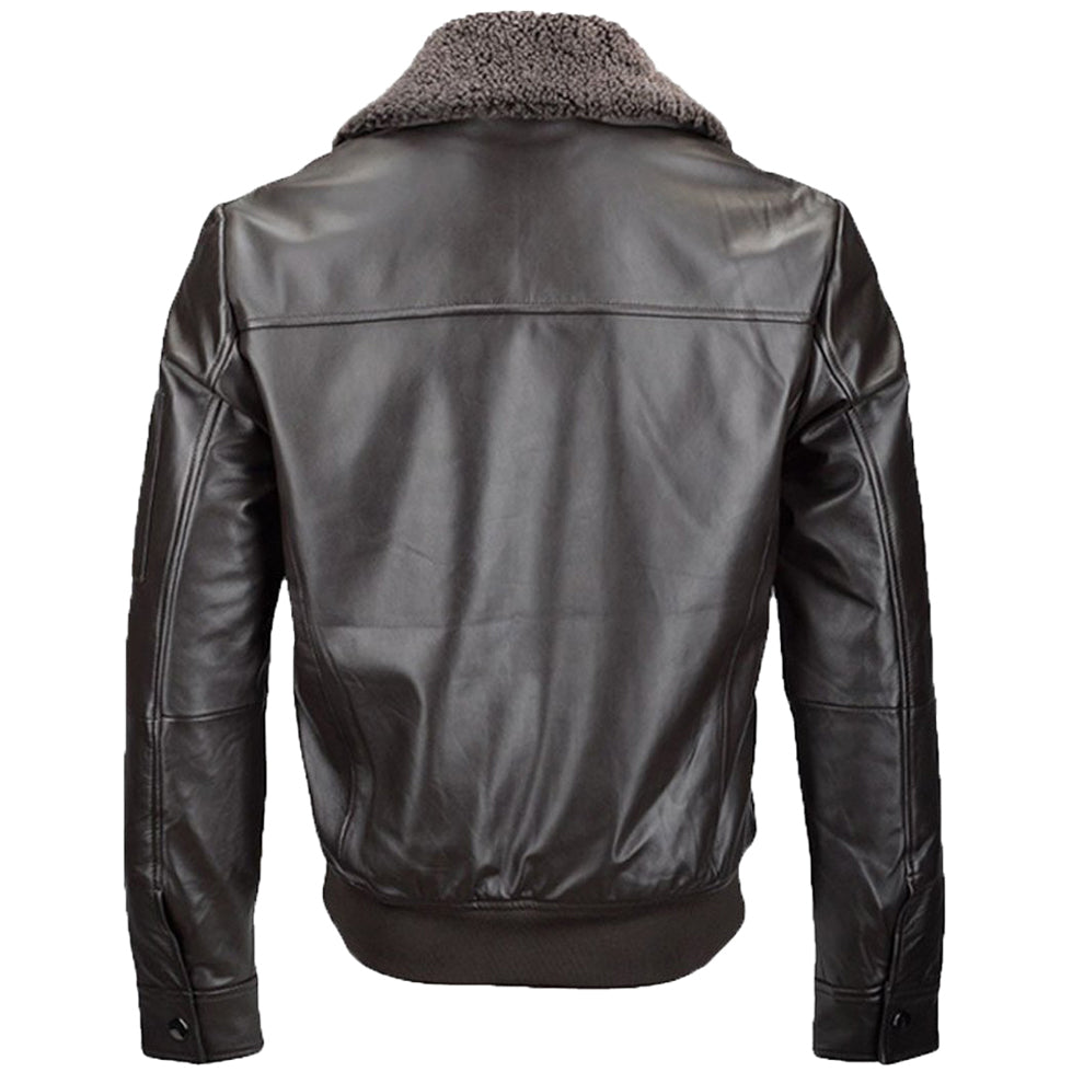 Mens Black Leather Aviator Flight Jacket