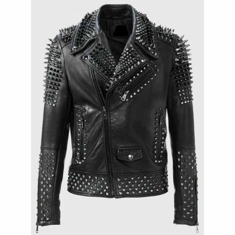Buy Mens Black Leather Biker Punk Jacket on Sale