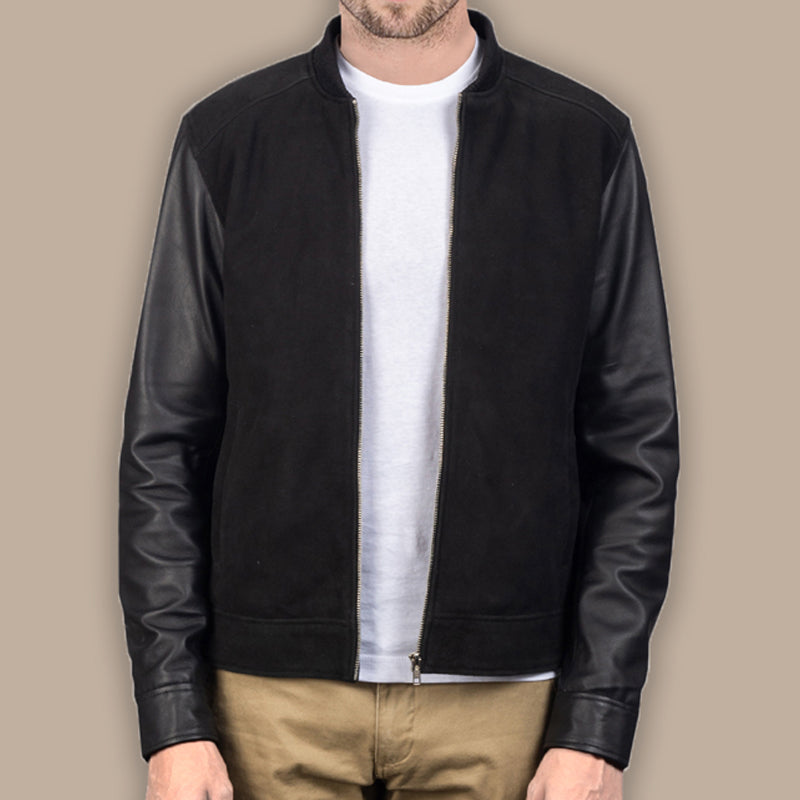 Mens Jet Black Bomber Jacket - Genuine Leather Bomber Jacket