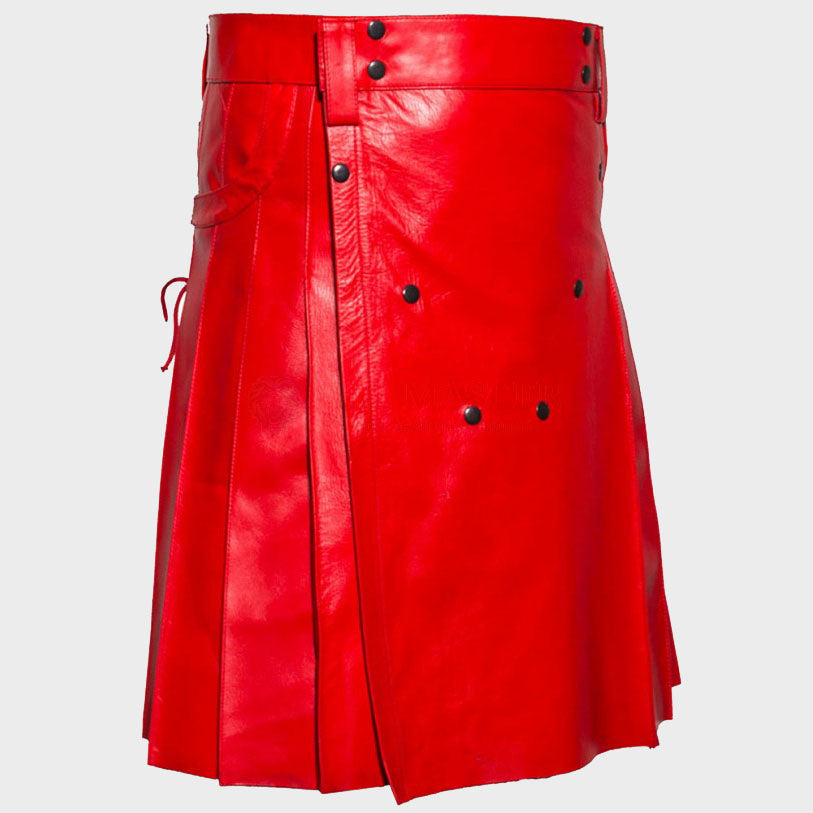 Red Leather Kilt | Custom Leather Kilt Red