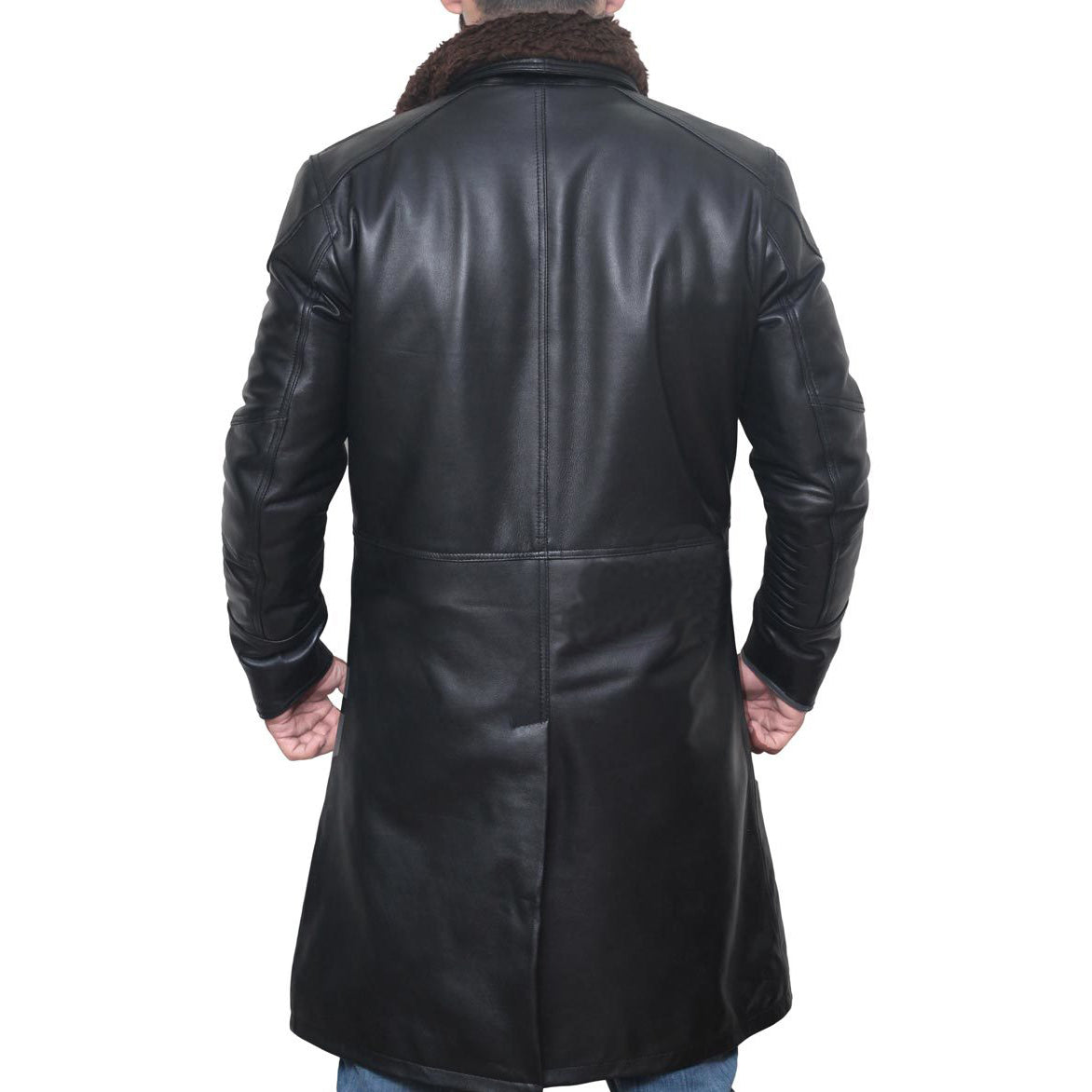 Mens Sherpa Black Trench Leather Coat | Blade Runner Coat Jacket on sale