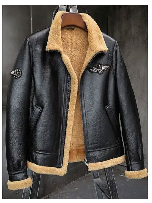 Mens Sheepskin Motorcycle Shearling Leather Bomber Jacket - Fur Coat