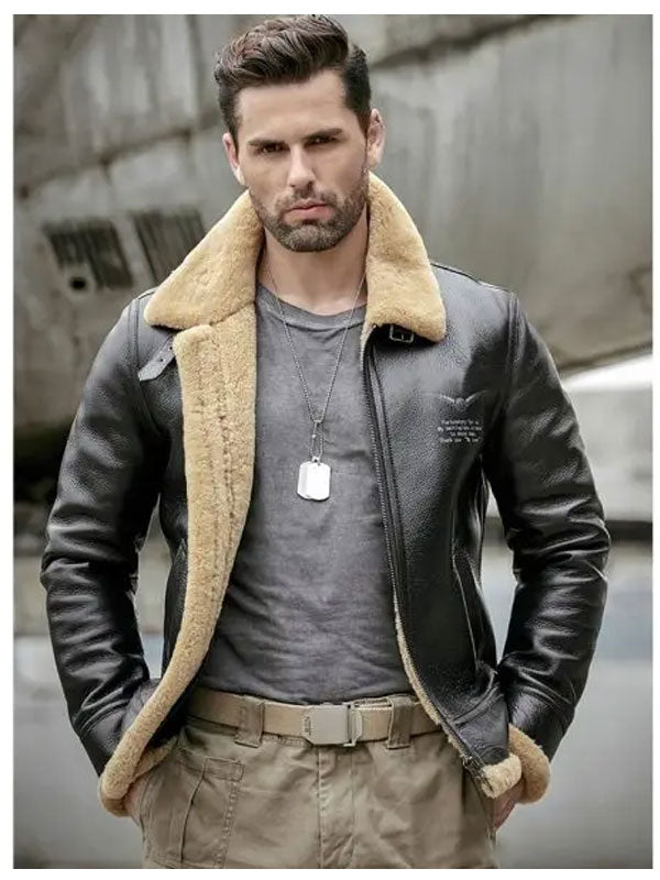 Mens Sheepskin Motorcycle Shearling Leather Bomber Jacket - Fur Coat