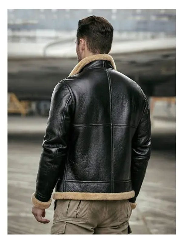 Mens Sheepskin Motorcycle Shearling Leather Bomber Jacket - Fur Coat